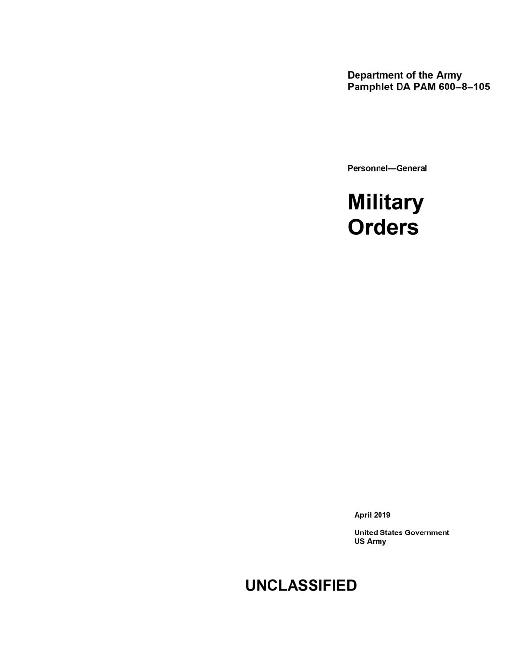 Department of the Army Pamphlet DA PAM 600-8-105 Personnel – General ...
