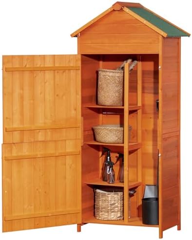 Outsunny Wood Garden Shed with 3 Tiers Shelves, Outdoor Tool Storage ...