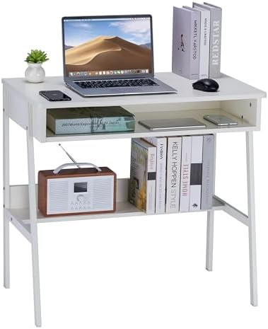 YQ JENMW 29in Small Writing Study Desk with Keyboard Tray and Storage ...
