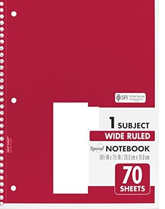 1 Subject 70 Sheet Spiral Notebook Assorted Color-wide Ruled 5 pack ...