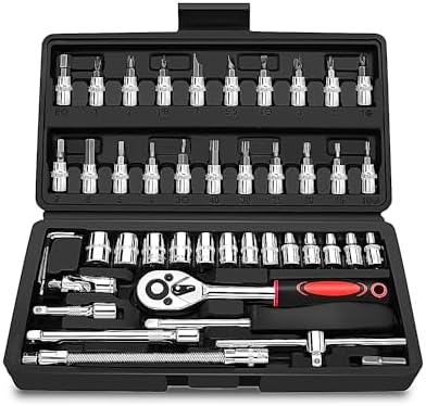 AwmnSrman 46 Pcs Small 1/4 Socket Set - Chrome Plated Ratchet and ...