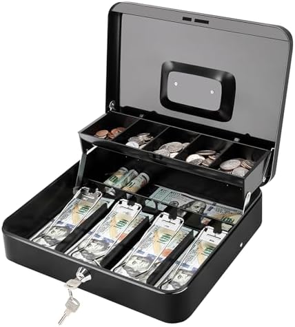 Amazon.com : Jssmst Cash Box with Key Lock - 0.7mm Solid Steel, Auto ...