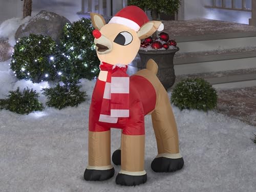 Snapklik.com : 42" Inflatable Airblown Standing Rudolph In Santa Outfit