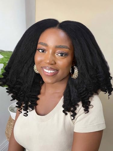 Amazon.com : Fancy Hair Kinky Straight Wig with Curly Ends HD Lace ...