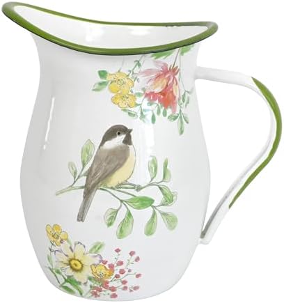 Amazon.com: Enamel Pitcher with Wide Handle and Green Rim Rustic ...