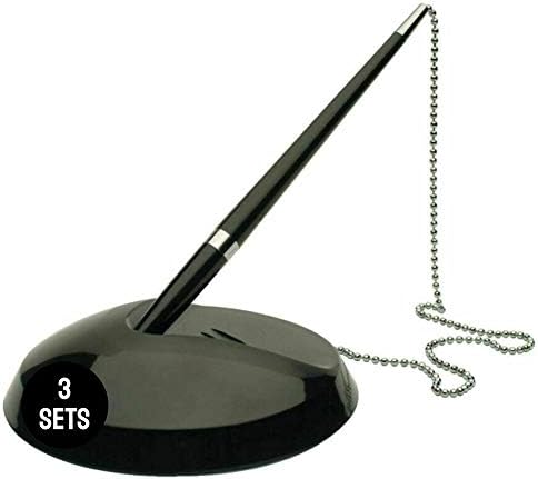 Reception Pen Desk Set On Chain With Stand- Black Counter Pen + Free ...