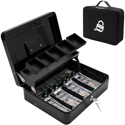 Amazon.com: INFUN Cash Box with Money Tray, Durable Large Steel Money ...