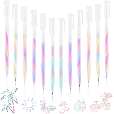 Ailvor Rainbow Glitter Gel Pens, Pack of 12 Glitter Gel Pens, Glitter ...