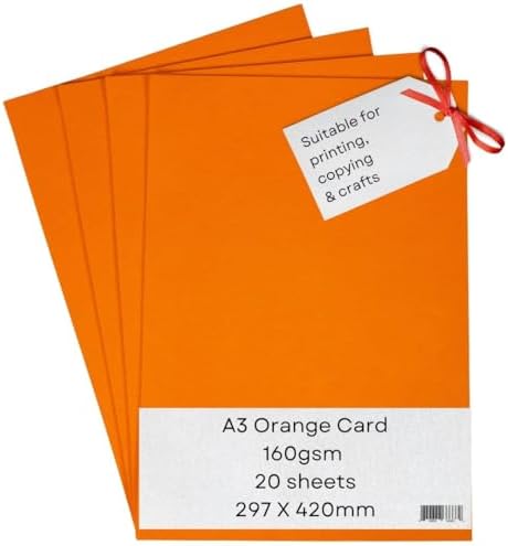 A3 Orange Card Paper Printer - 180gsm 20 Sheets - Coloured - Suitable ...