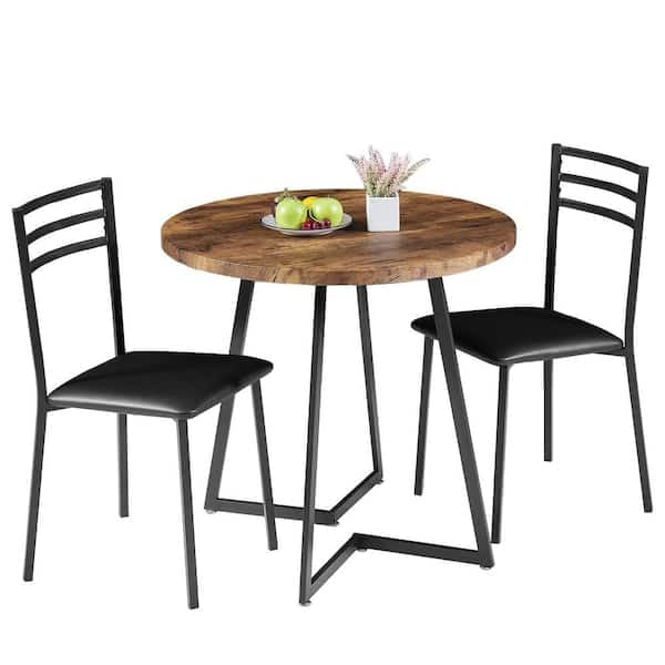 JODHA ARTS Small Round Dining Table Set for 2, Wood Tabletop with Steel ...