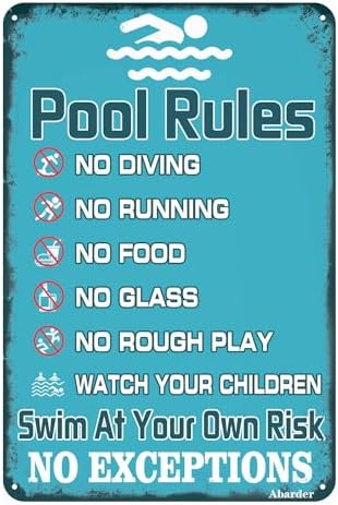 Amazon.com : Swimming Pool Rules Sign Swim at Your Own Risk Sign Swimming Metal Sign Swimming ...