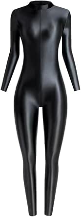 MJINM Elastic Gloss Shapewear open crotch long back zipper long sleeve ...