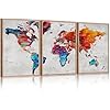 Amazon.com: HLNIUC World Map Framed Wall Art Set, Colorful Maps Canvas ...