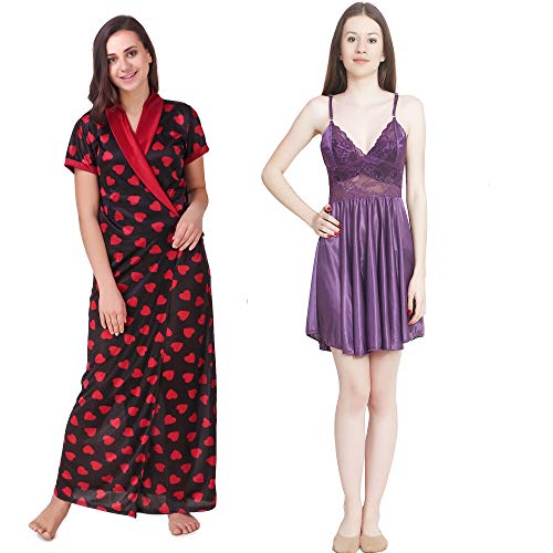 Buy Trost - Womens Satin HOT & Bold Nighty/Nightwear Combo Set for ...