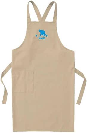 Amazon.co.jp: Apron (Beige x Light Blue) Personalized Silhouette & Name ...