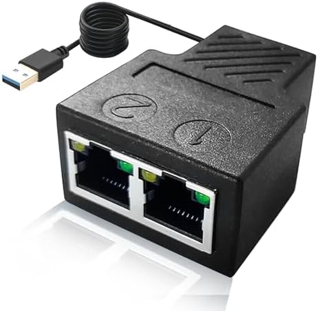 RJ45 Network Splitter Adapter, Ethernet Splitter 1 to 2 with USB Power ...