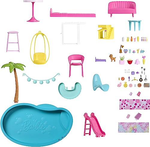 Barbie Dreamhouse, Pool Party Doll House with 75+ Pieces and 3-Story ...