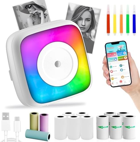 Mini Thermal Printer with 13 Rolls Paper, Bluetooth Portable Sticker ...