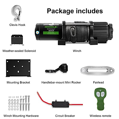Tyrannosaurus 5000 lb. ATV/UTV Electric Synthetic Winch Kit - The Best ...