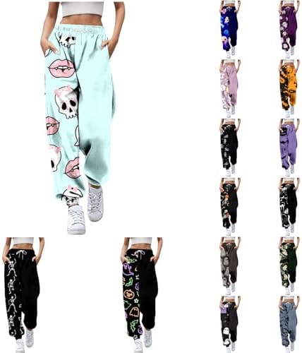 Halloween Sweatpants for Women Drawstring Ghost Print Fleece Joggers ...