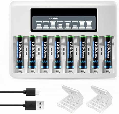 Amazon.com: Rechargeable AAA Lithium Batteries with Charger, 8 Pack 1 ...