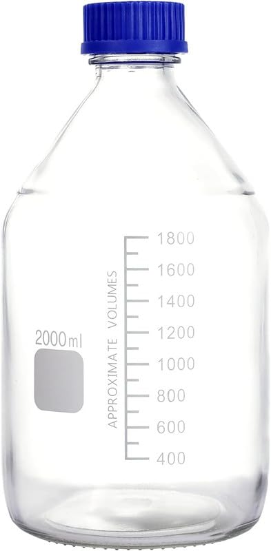 2000 mL (2 Liter) Graduated Round Reagent Media/Storage Glass Bottle ...