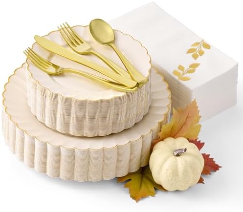 Amazon.com: Lullaby 140PCS Thanksgiving Plates and Napkins Sets, Ivory ...