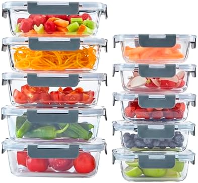 MEETOZ 10 Pack Glass Meal Prep Containers, Airtight Glass Food ...