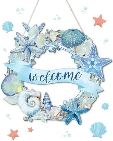 Amazon.com : WINOMO Wooden Welcome Sign Front Door Nautical Decor (Blue ...
