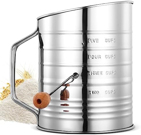 COZHYESS Flour Sifter, Stainless Steel Flour Sifter, 5 Cup Rotary Hand ...