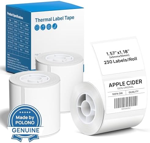 Amazon.co.jp: POLONO 感熱ラベル PM220Sラベルメーカー用 1.57インチx1.18インチ (40x30mm) 感熱 ...