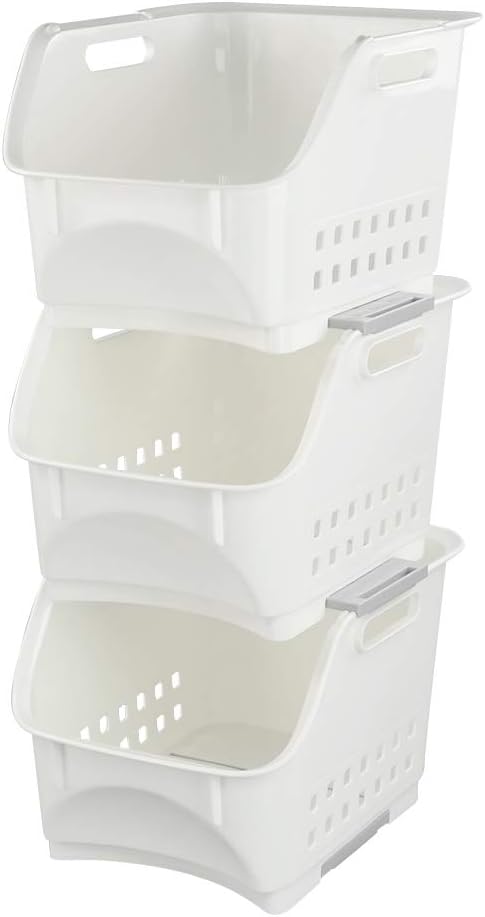Large 4 Tier Stacking Baskets Storage Veg Rack Plastic Stackers, Black ...