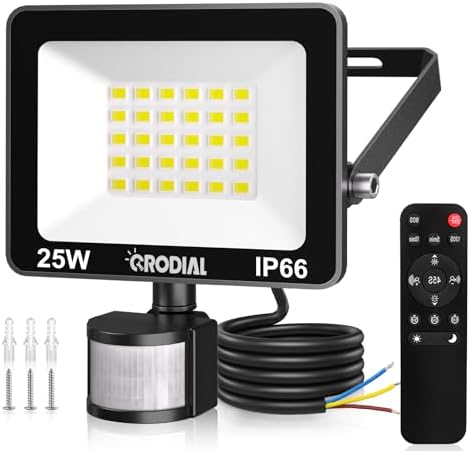 CRODIAL 25W Security Lights Outdoor with IR Remote Control, PIR Motion ...