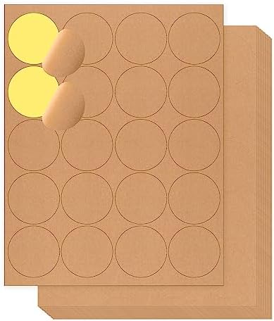 20 Sheets2”x2” Round Kraft Brown Paper Labels Stickers 400 Pieces Kraft ...