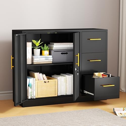 Amazon.com: Ckzbx Lockable File cabinet with 3 Drawers, 46.45" W x15.75 ...