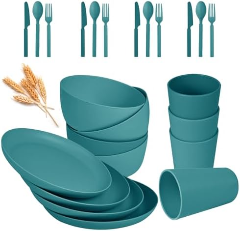 Amazon.com: 12pcs Wheat Straw Dinnerware Sets, Wheat Straw Plates and ...