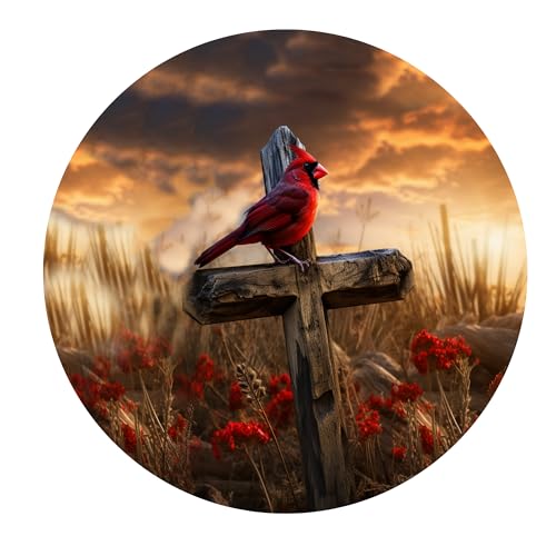 Amazon.com: Cardinal on a Cross Wreath Sign, Round Metal Sign, Door ...
