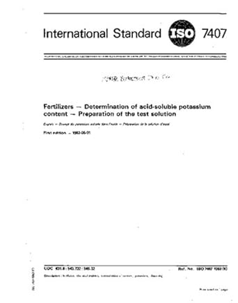 ISO 7407:1983, Fertilizers - Determination of acid-soluble potassium content - Preparation of ...