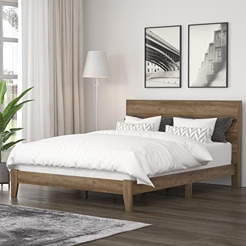 Amazon.com: Galano Payne Wood Platform Queen Bed Frame with Headboard ...