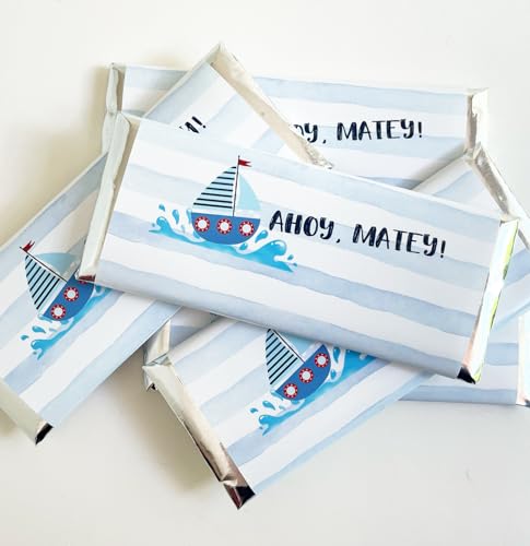 Amazon.com: Nautical candy bar wrappers - Set of 20 - Light Blue foil ...
