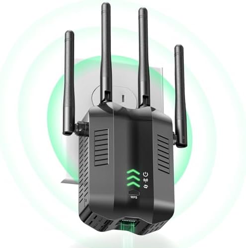 WiFi Extender Booster, 1200Mbps WiFi Booster, 4 Antennas WiFi Extender ...