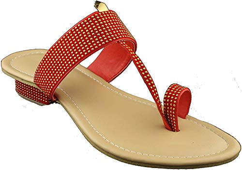 Typo Women's Traditional Chappal with Gold & Red Starps SDL-30 ...