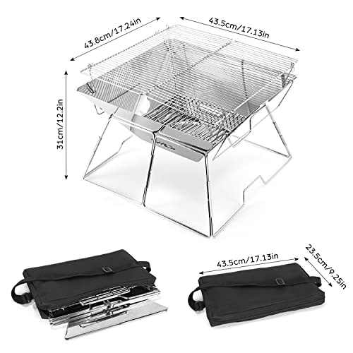 Odoland Collapsible Campfire Grill Camping Fire Pit, 304 Stainless ...