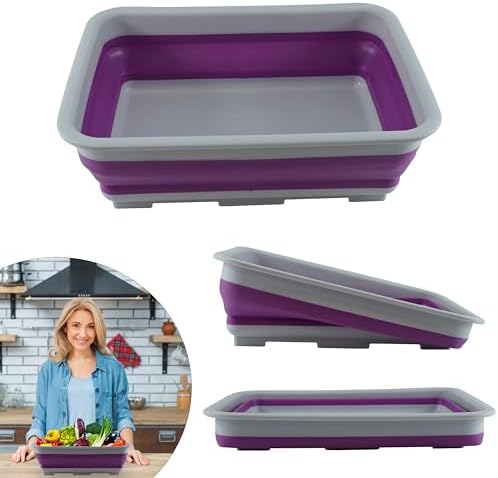 Purple Collapsible Washing Up Bowl 10L - Pops Up in Second| Non Slip ...