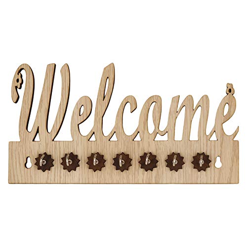 SABBY BRO Welcome Key Holder for Cream Wall Hanging Key Hooks Wooden ...