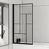 Abstract Grid Square 1400mm Matt Black Framed Hinged Bath Screen with ...
