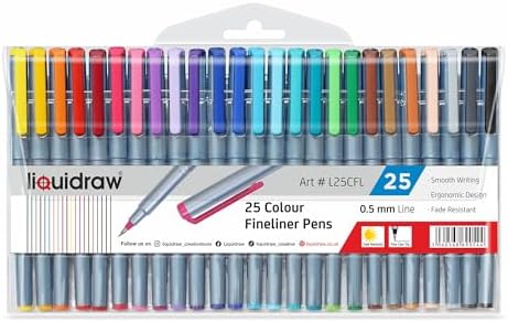 Liquidraw 25 Fineliner Pen Set, Fine Point Pens 0.5mm Assorted Colours ...