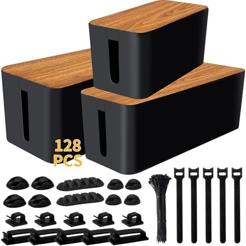 Amazon.com: Cable Management Box with Magnetic Bamboo Lid & Cable Ties ...