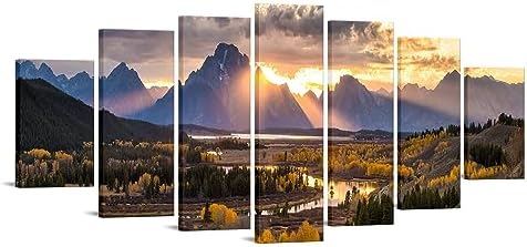 Amazon.com: iKNOW FOTO XLarge Canvas Set of 7 Wall Art Grand Teton ...