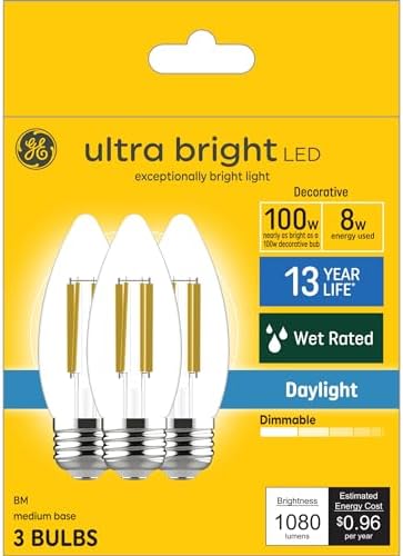 GE Ultra Bright LED Light Bulbs, 100W, Daylight Candle Lights, Clear ...